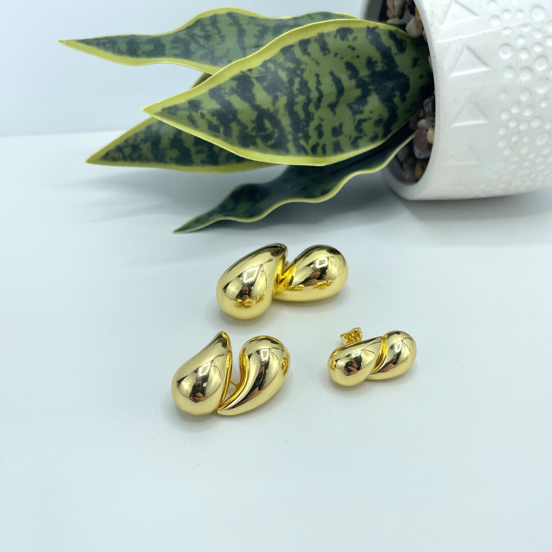 18k Gold Filled Gold Dome Earrings, Chunky Vintage Drop Shape Earrings ...