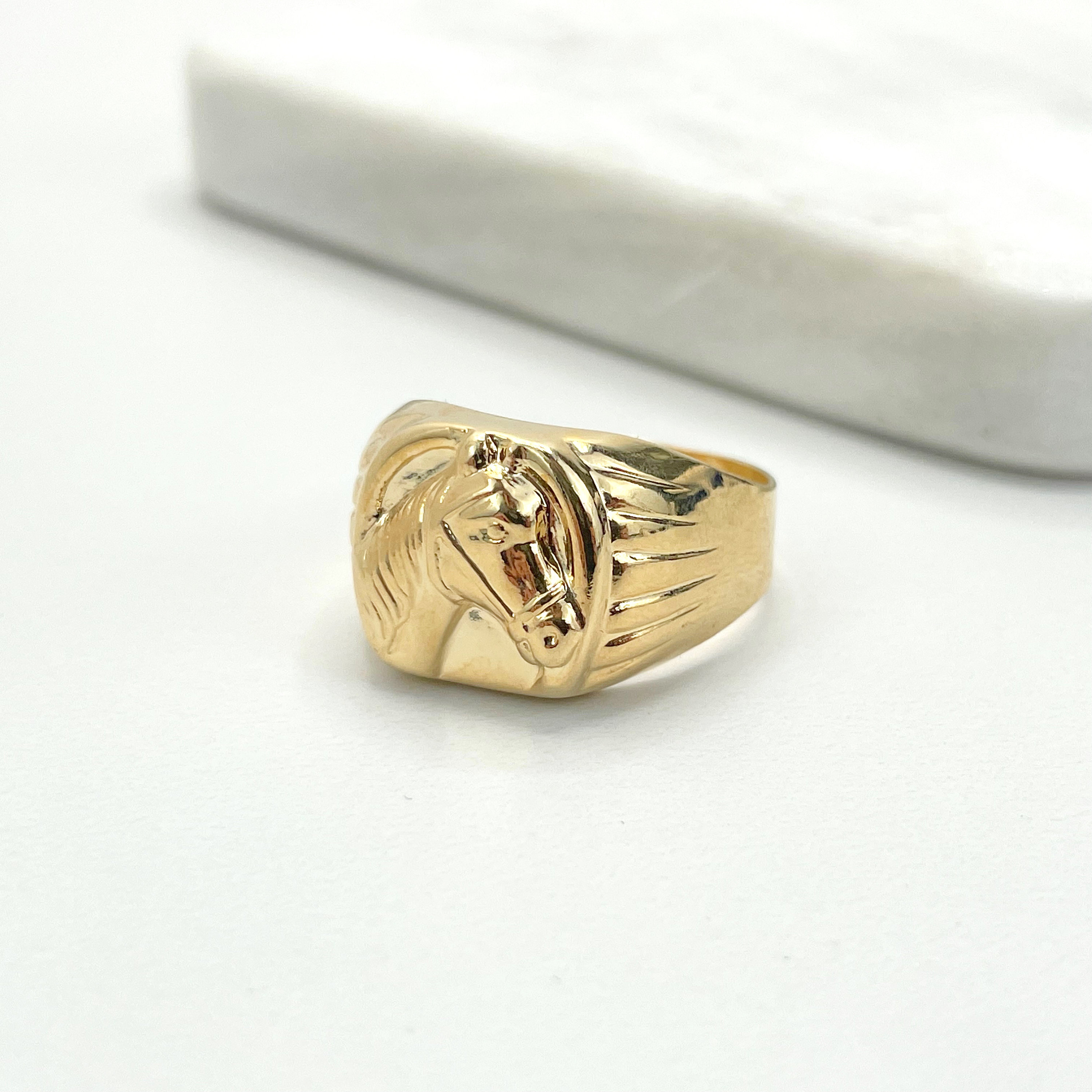 18k Gold Filled Raised Horse Ring, Head Horse Head Ring, Men's Ring ...
