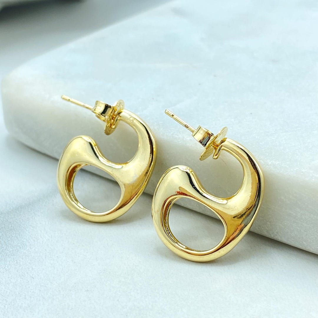 18k Gold Filled Abstract Hoop Earrings, Modern Sculptural Studs, Jumbo ...