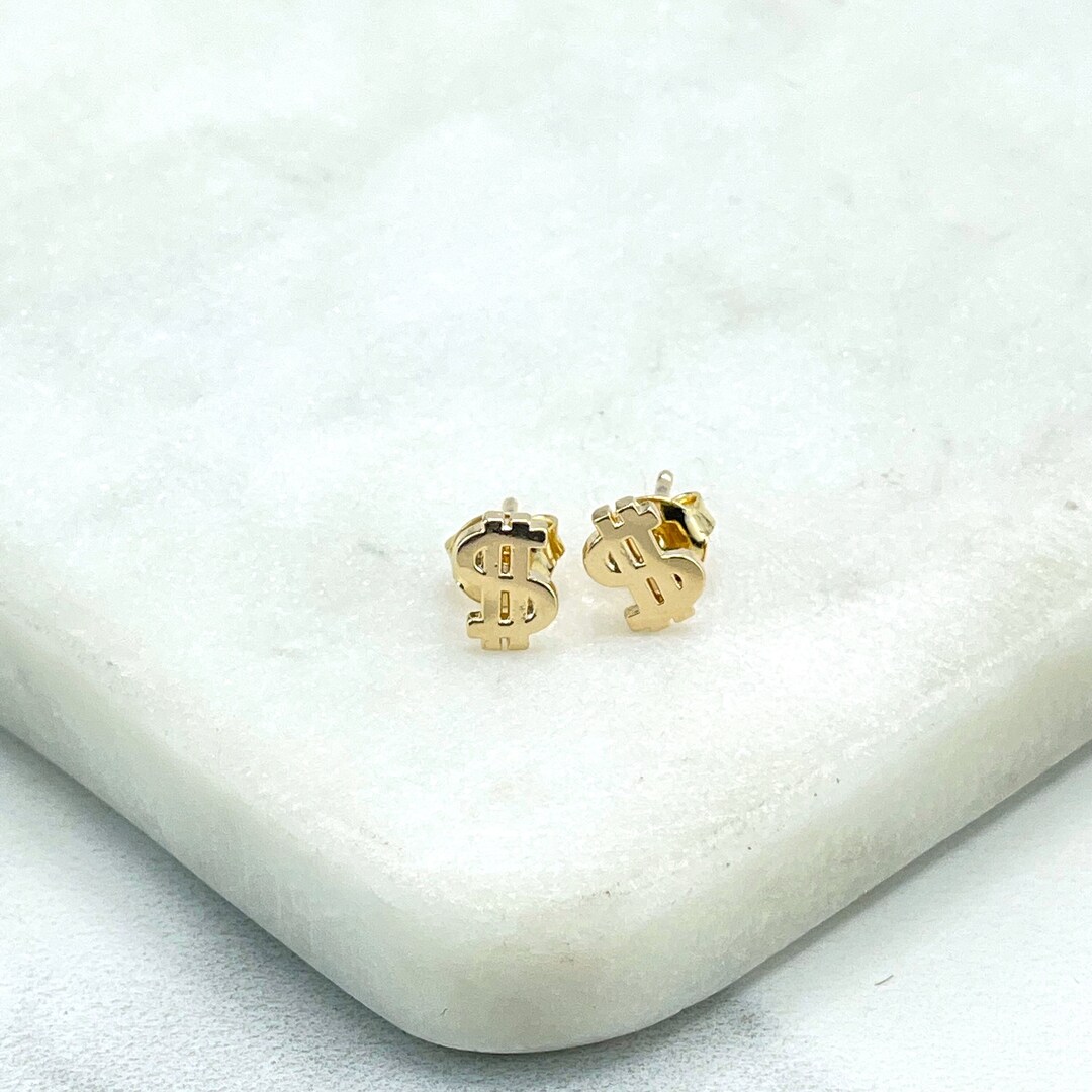 18k Gold Filled Petite Dollar Money Sign Symbol Shape Stud Earrings ...