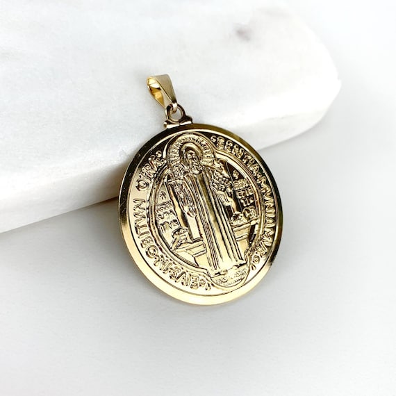 18k Gold Filled San Benito Coin 2 Sided Round Pendant Charms Reversible San Benito Catholic Jewelry for Wholesale and Jewelry Supplies Etsy