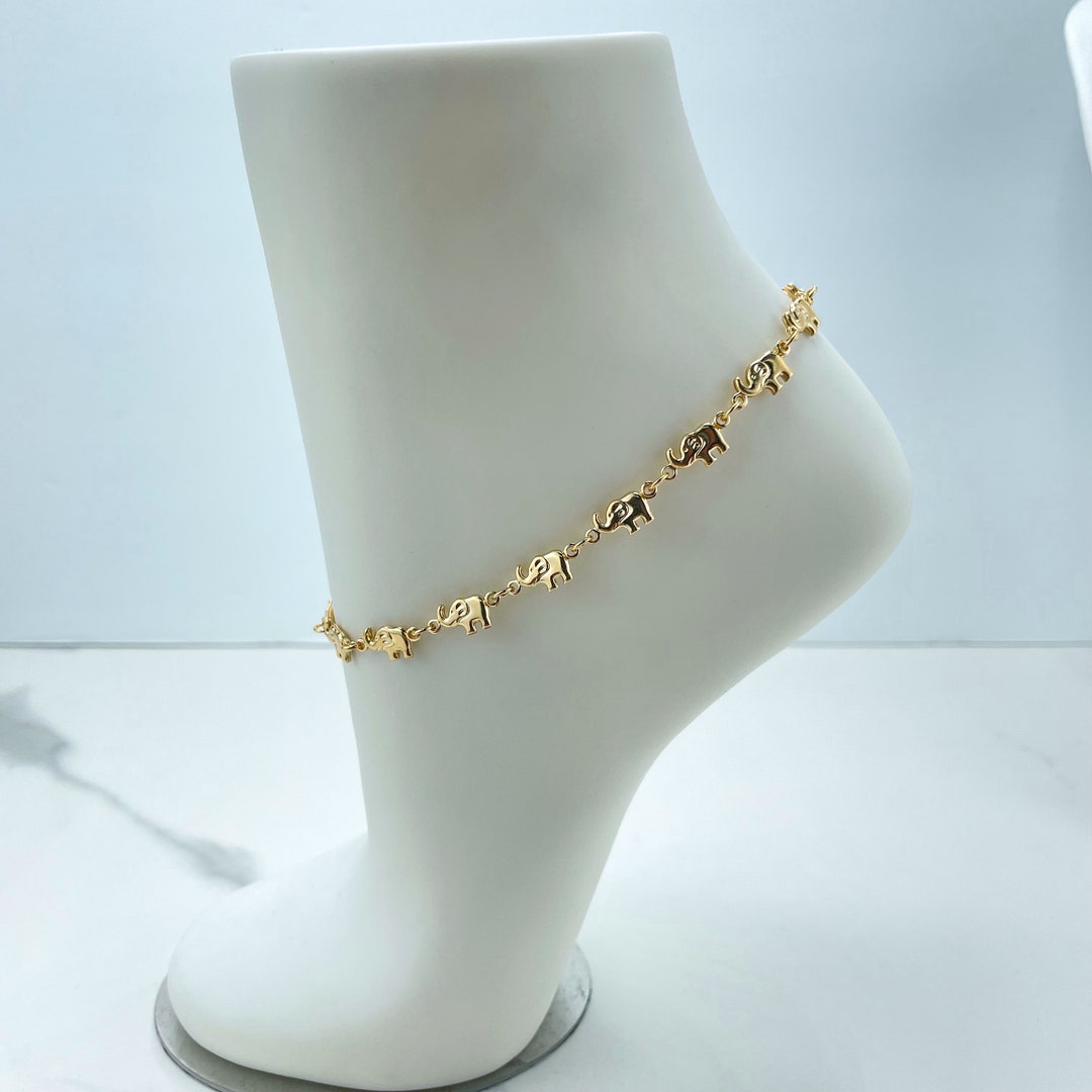 18k Gold Filled 4mm Puffed Elephants Linked Chain Anklet , Wholesale ...