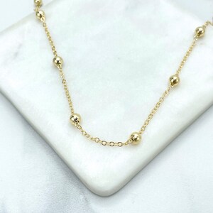 18k Gold Filled 2mm Rolo Chain & 5mm Gold Beads Linked Chain Necklace ...