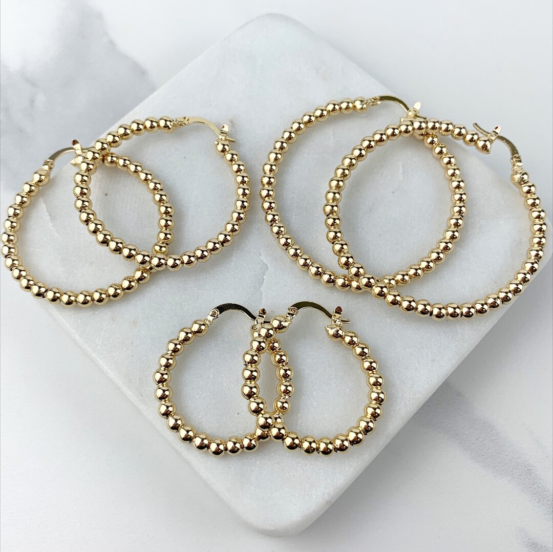 18k Gold Filled Beaded Hoop Earrings Available in 30mm, 40mm or 50mm ...