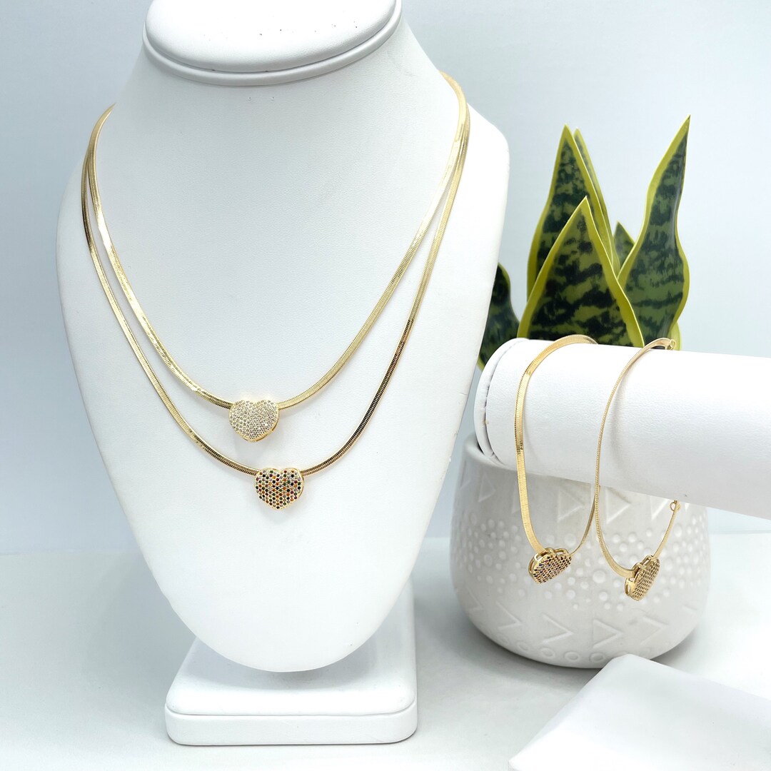 18k Gold Filled 2mm Snake Chain Necklace or Bracelet With Clear or ...