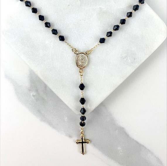 Fashion Rosary in 18k Gold Filled Featuring Black Beads Our Lady of Guadalupe virgen De Guadalupe and Cross Wholesale Jewelry Supplies Etsy