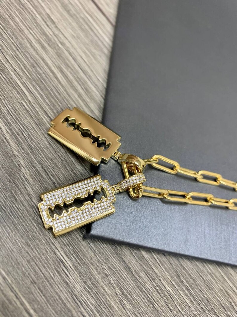 18k Gold Filled Fancy Micro Cubic Zirconia Razor Blade Charms - Etsy