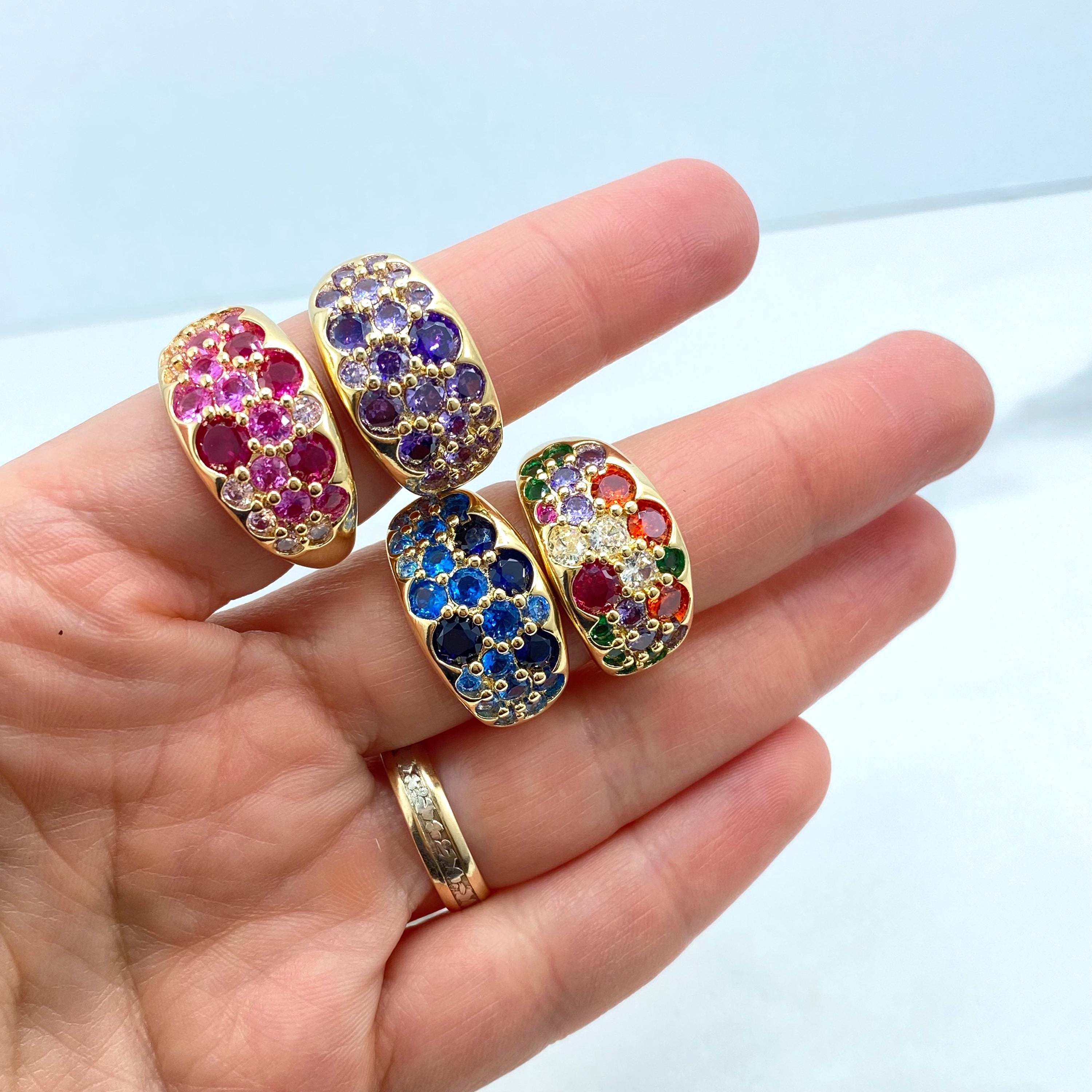 18k Gold Filled Multi Gemstone Ring, Colorful Gemstone Statement Ring ...
