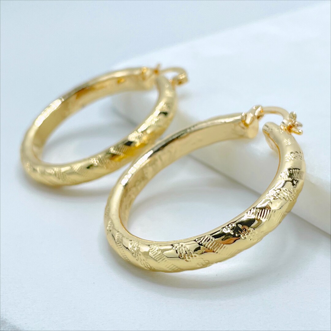 18k Gold Filled 40mm Textured Hoops Earrings, 5mm Thickness, Wholesale ...