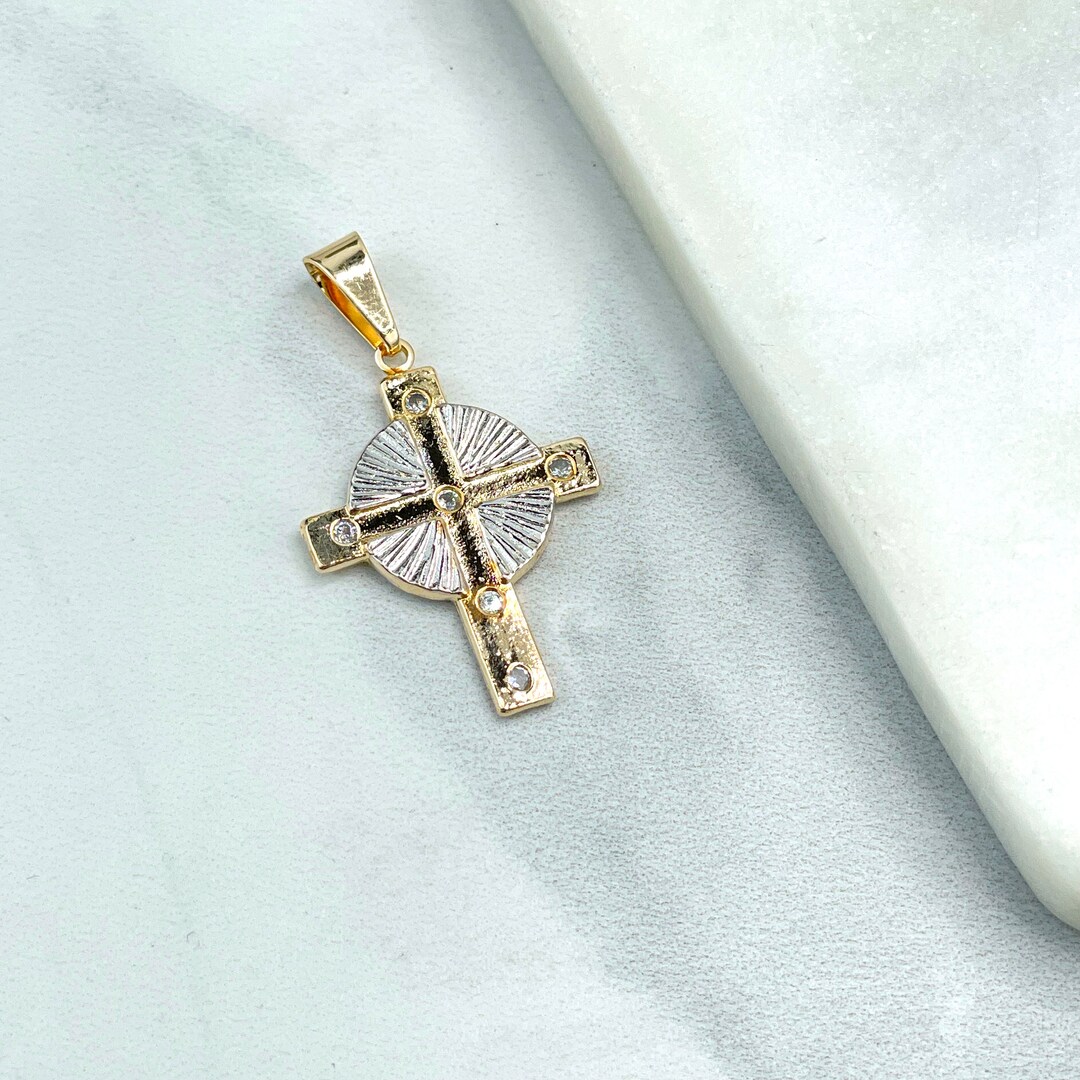 18k Gold Filled Two Tone Radiant Jesus Crucifix Cross Shape With Clear ...