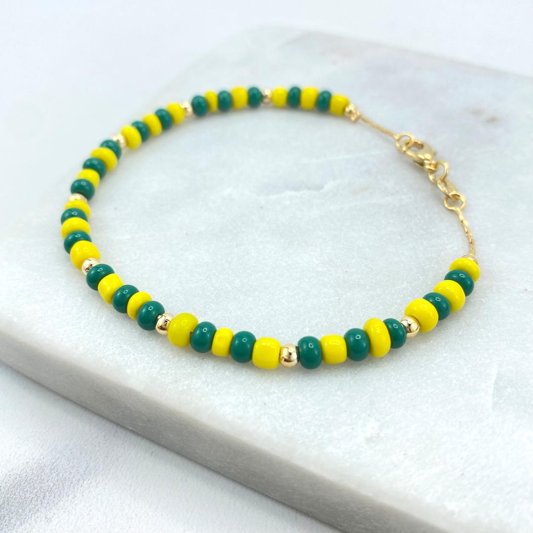 18k Gold Filled Orula Bracelet, Orunmila, Yoruba, Green, Yellow & Gold ...