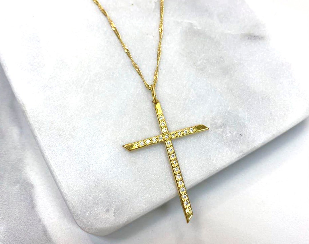 18k Gold Filled Fancy Sparkling Cross Singapore Chain 1mm, 18" Long ...