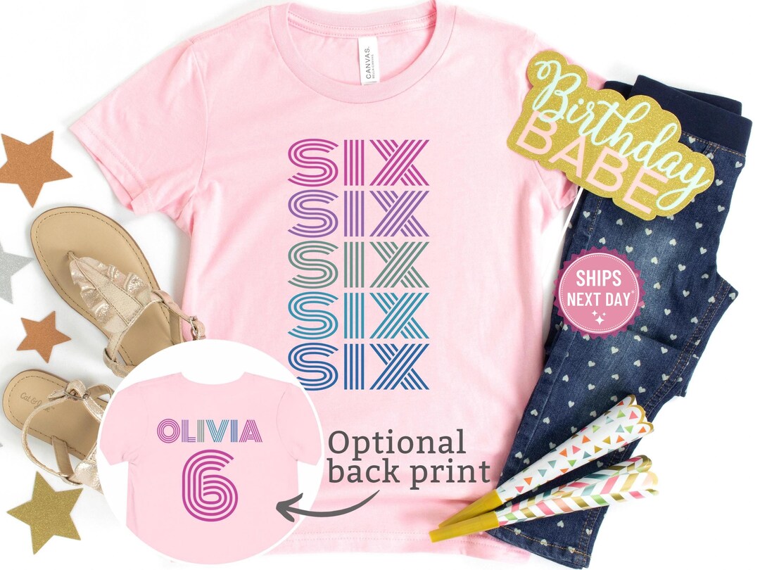 6th Birthday Girl Shirt: Personalized Retro Pink Sixth Party Tee - 2073 ...