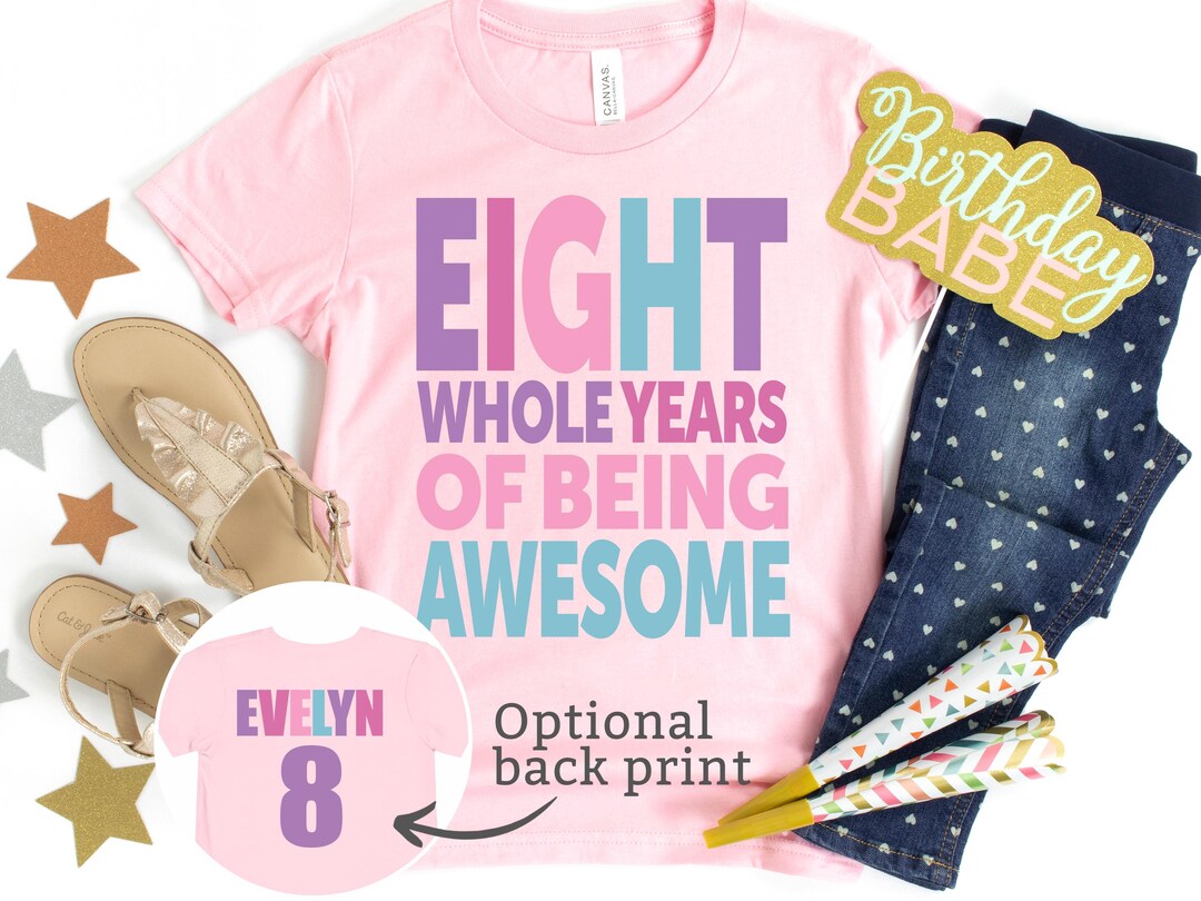 8th Birthday Shirt for Girl, Girls Custom Eighth Birthday Party T-shirt ...
