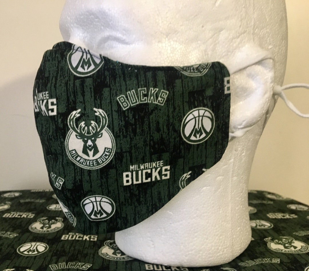 Milwaukee Bucks Contoured Cotton Face Mask Metal Nose Wire Adjustable ...