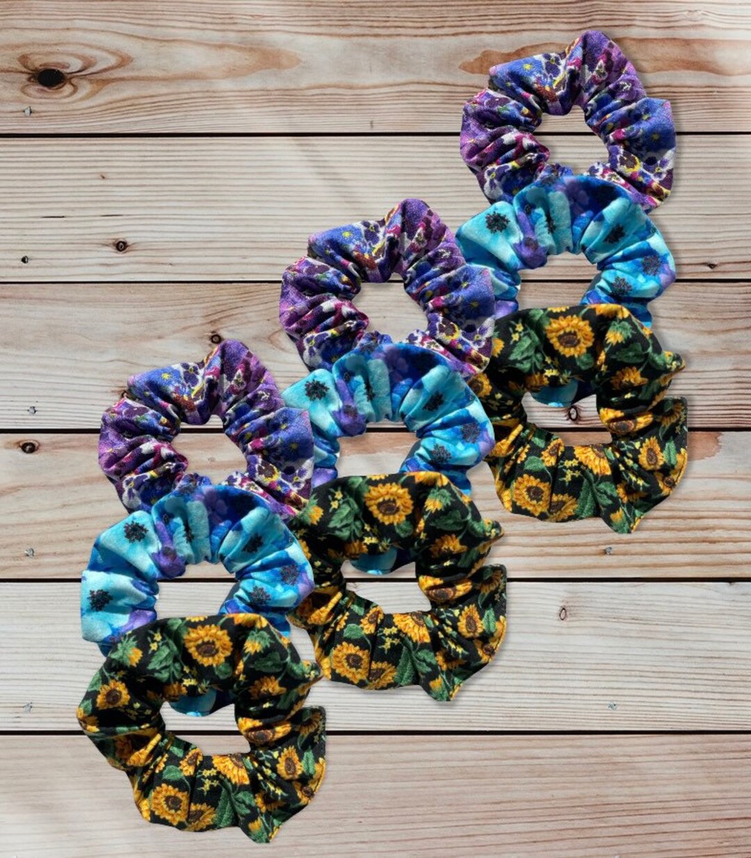 Sunflower Scrunchies Purple Pansies Hair Tie Aqua Blue - Etsy
