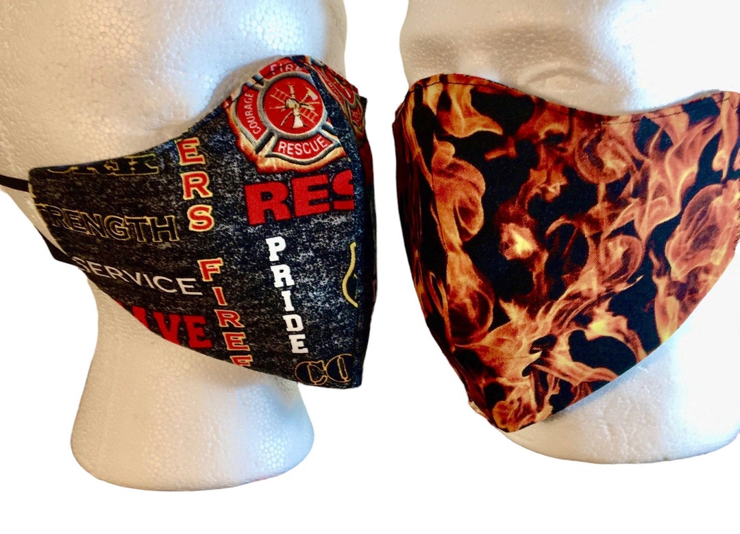 Firefighter Face Mask Reversible Flames two Ply Three Ply PM 2.5 Filter ...