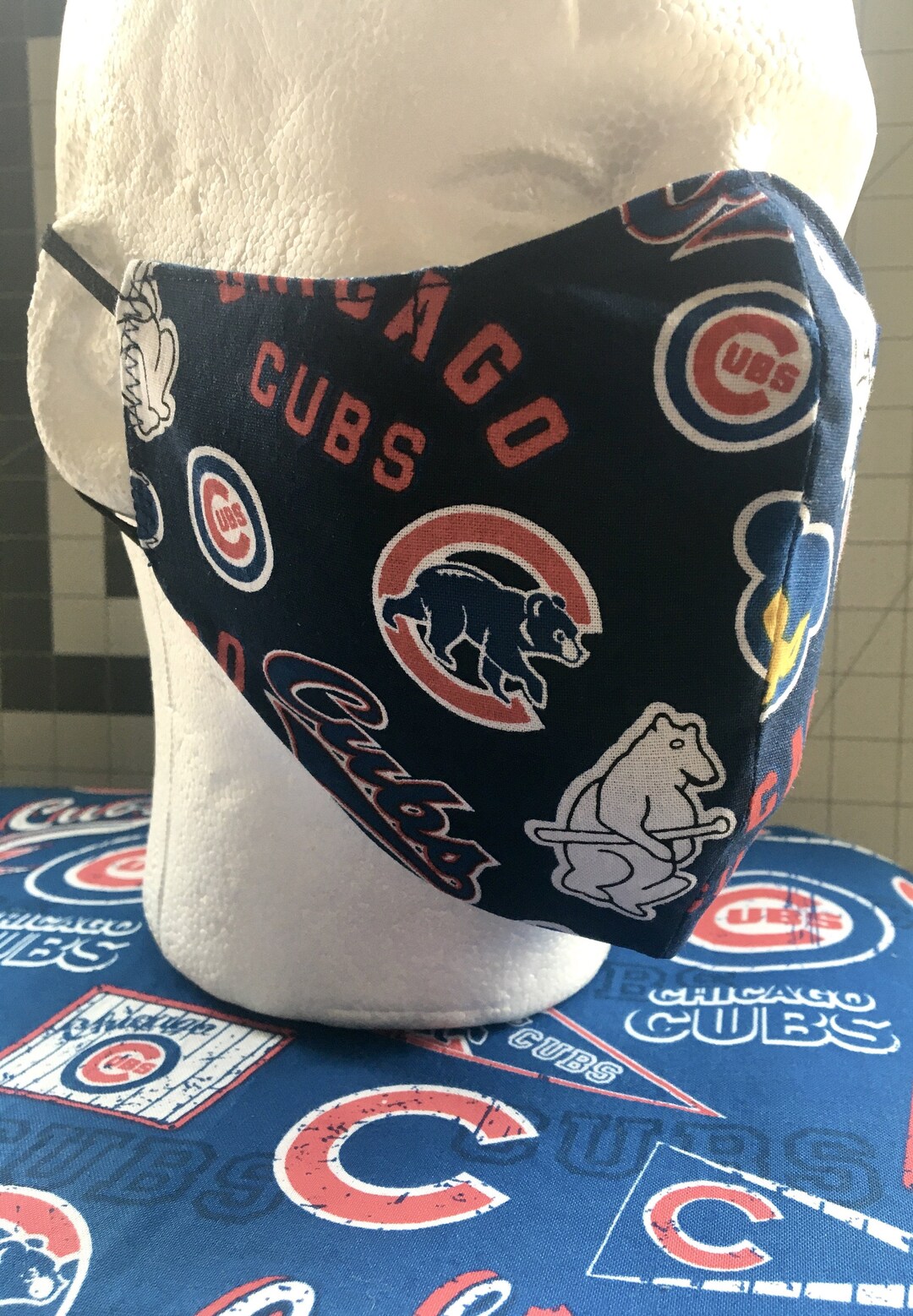 Chicago Cubs Cubby Bear Face Mask Reversible Adjustable Elastic Metal ...