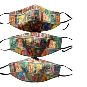 Library of Rarities Antique Bookshelf Collection Cotton Face Mask Two ...