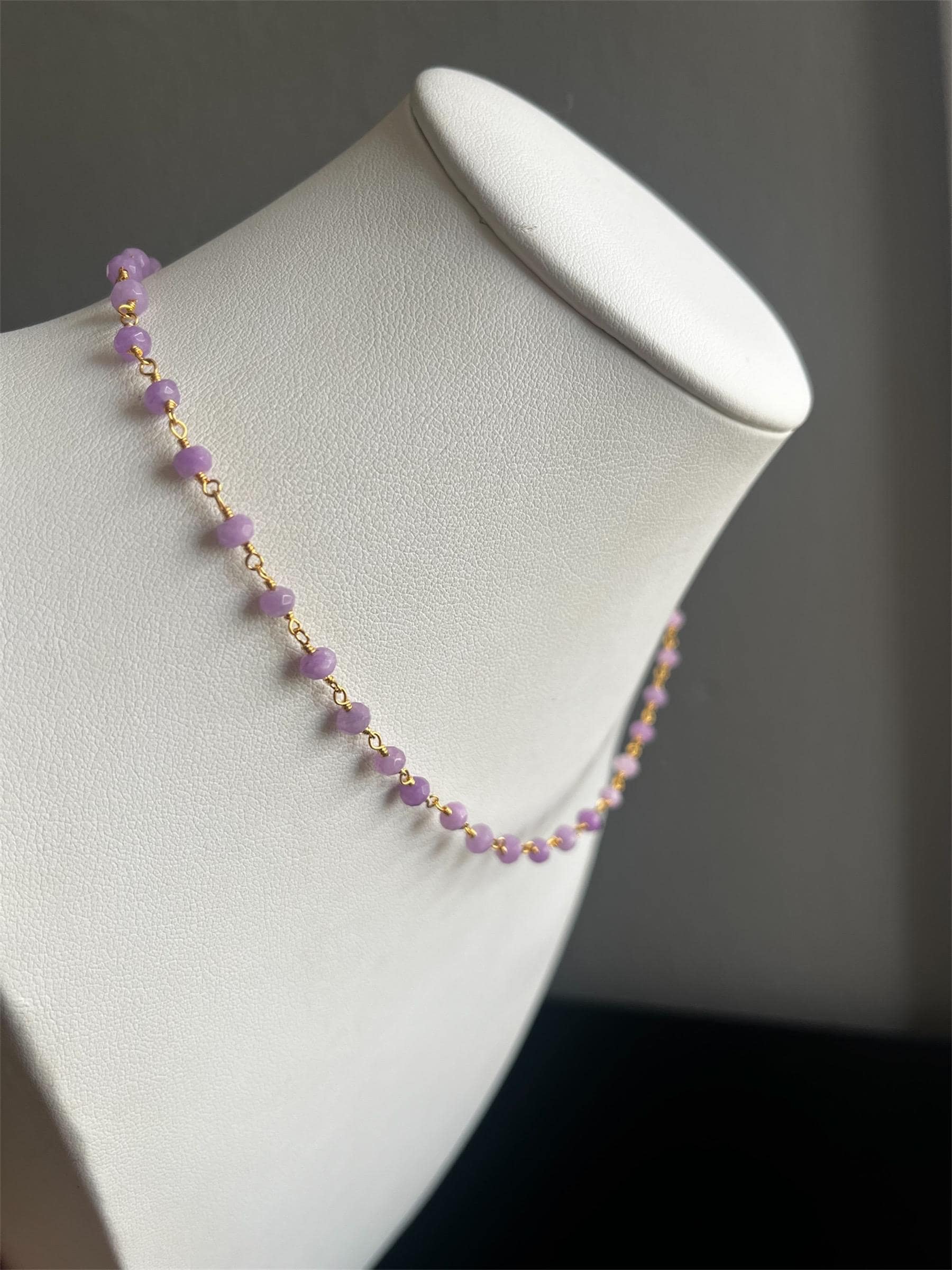 Daphne Faceted Lavender Jade Refined Strand Necklace 18k Gold Plated ...