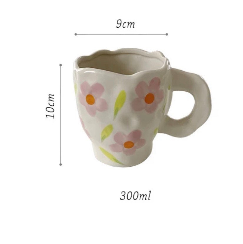 Adorable Floral Ceramic Mugs Wonky Pink/ Cream Summer Handmade - Etsy UK