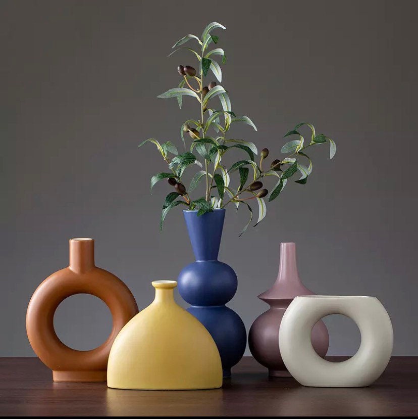 Home & Living Modern Matte Tall Geometric Cylinder Vase Mid Century ...