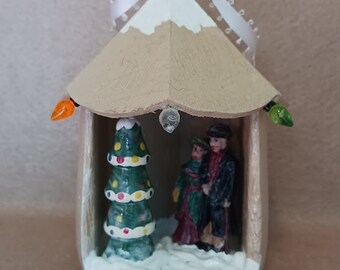 John Moreschi Gazebo With Christmas Tree at Dusk With Lamp Posts - Etsy