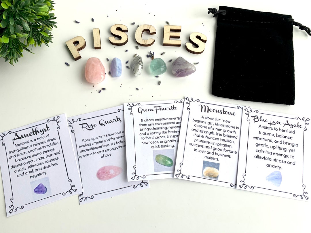 Pisces Healing Crystals in Pouch/pisces Zodiac Gemstone/natural Tumbled ...