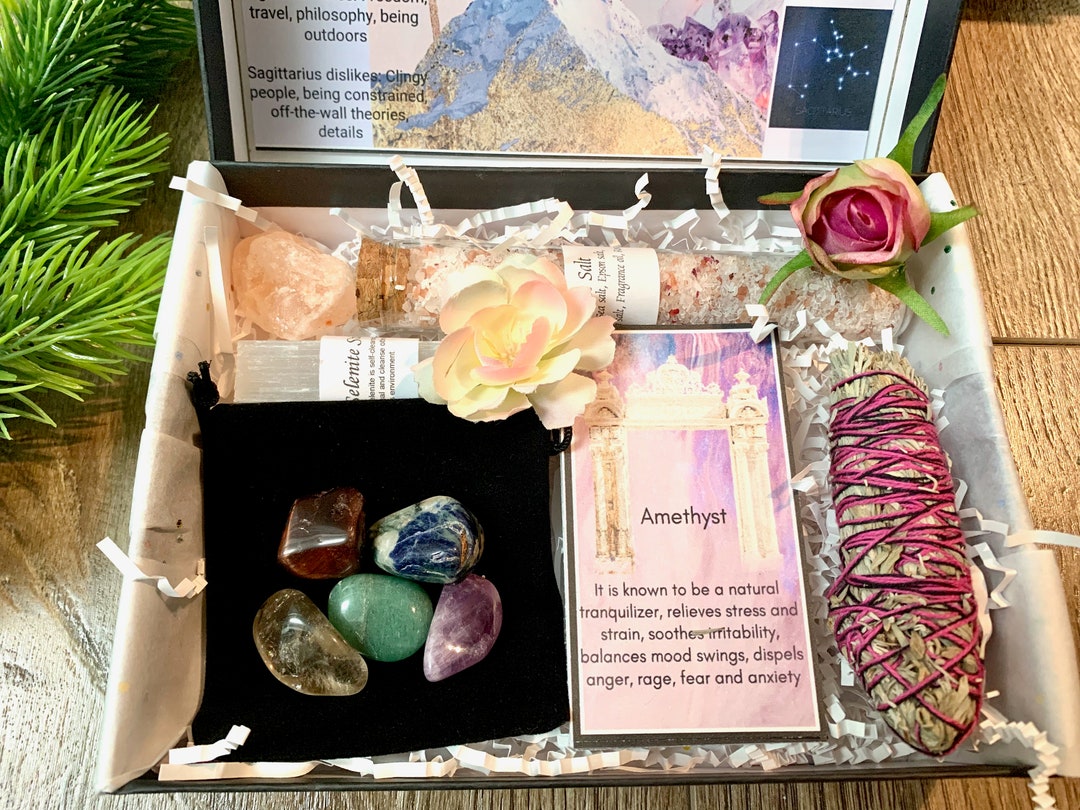Sagittarius Crystal Gift Set: Zodiac Birthstone Kit, Healing Gemstones ...