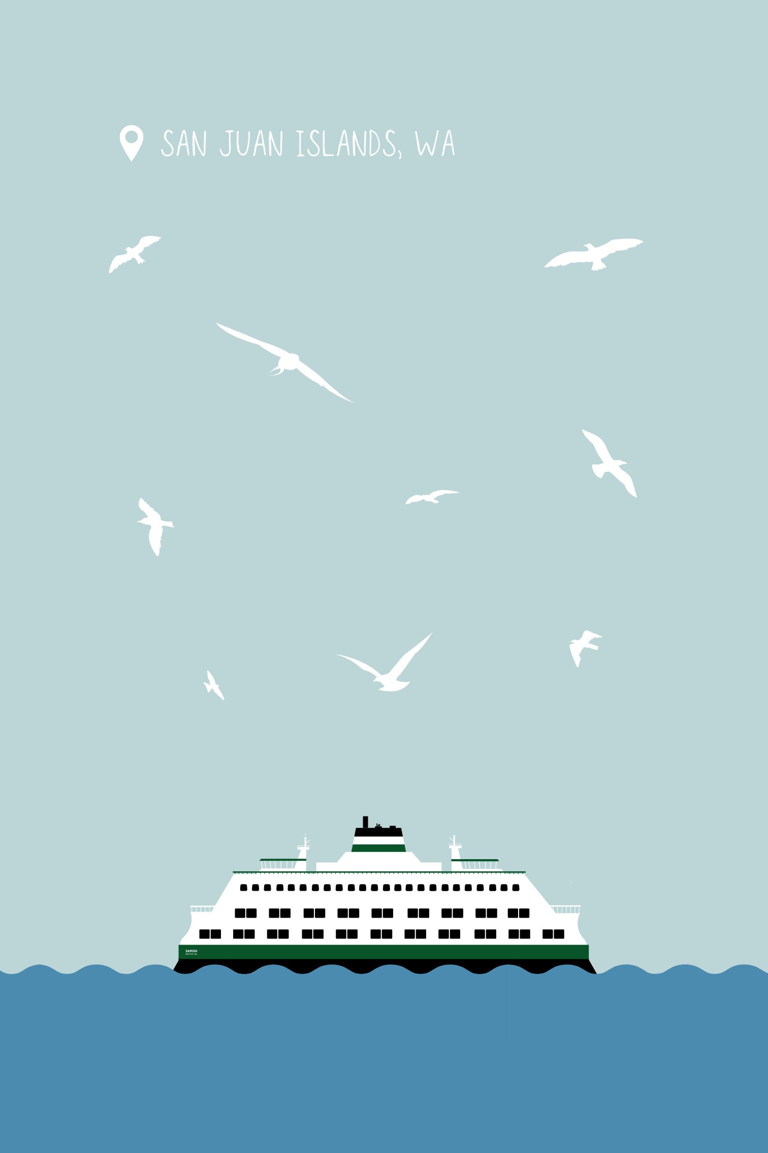 San Juan Islands Ferry Graphic Digital Design Posters (2), Washington ...