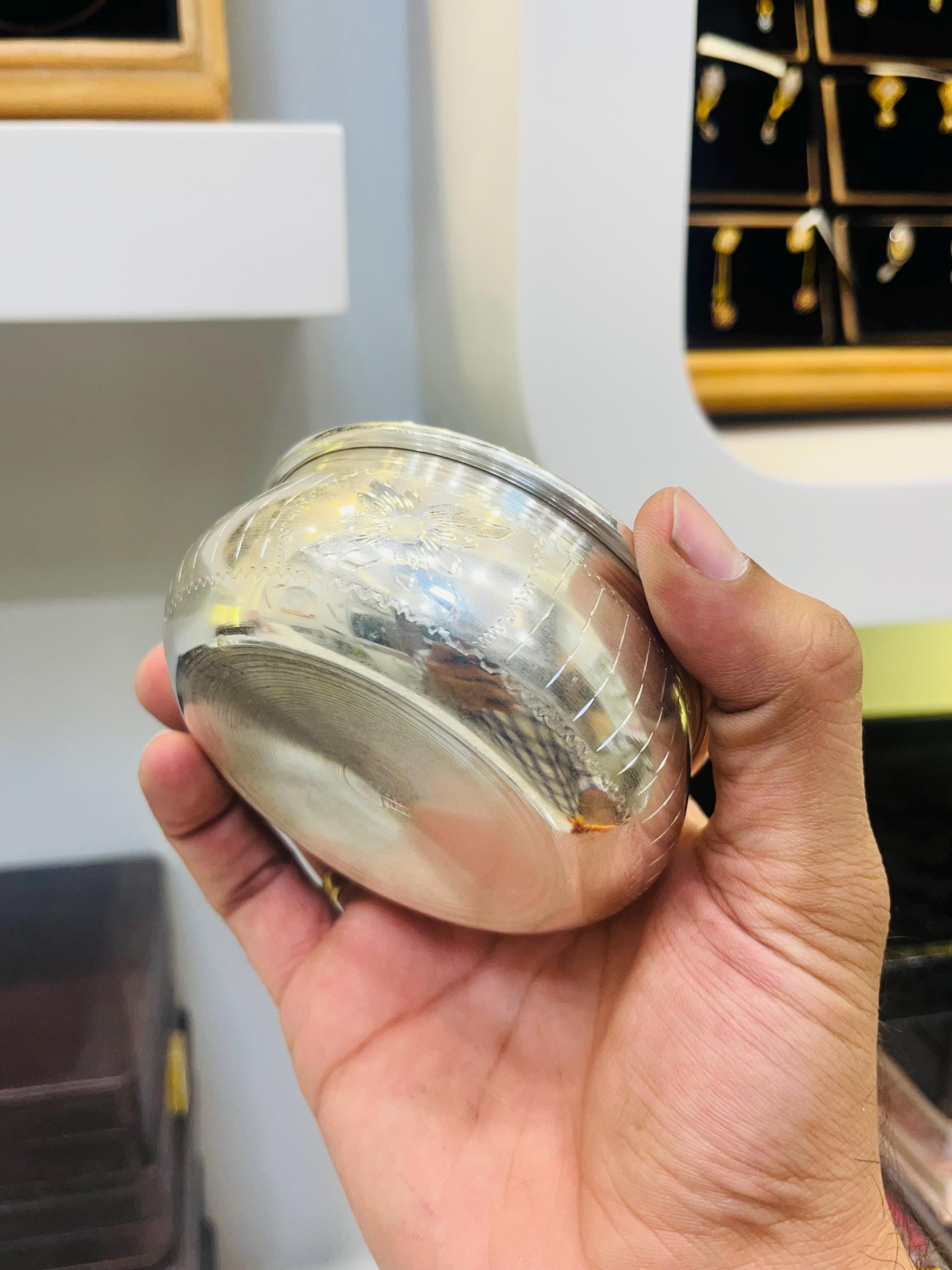 Handcrafted Pure Silver Bowl With Floral Engraving Traditional Indian ...