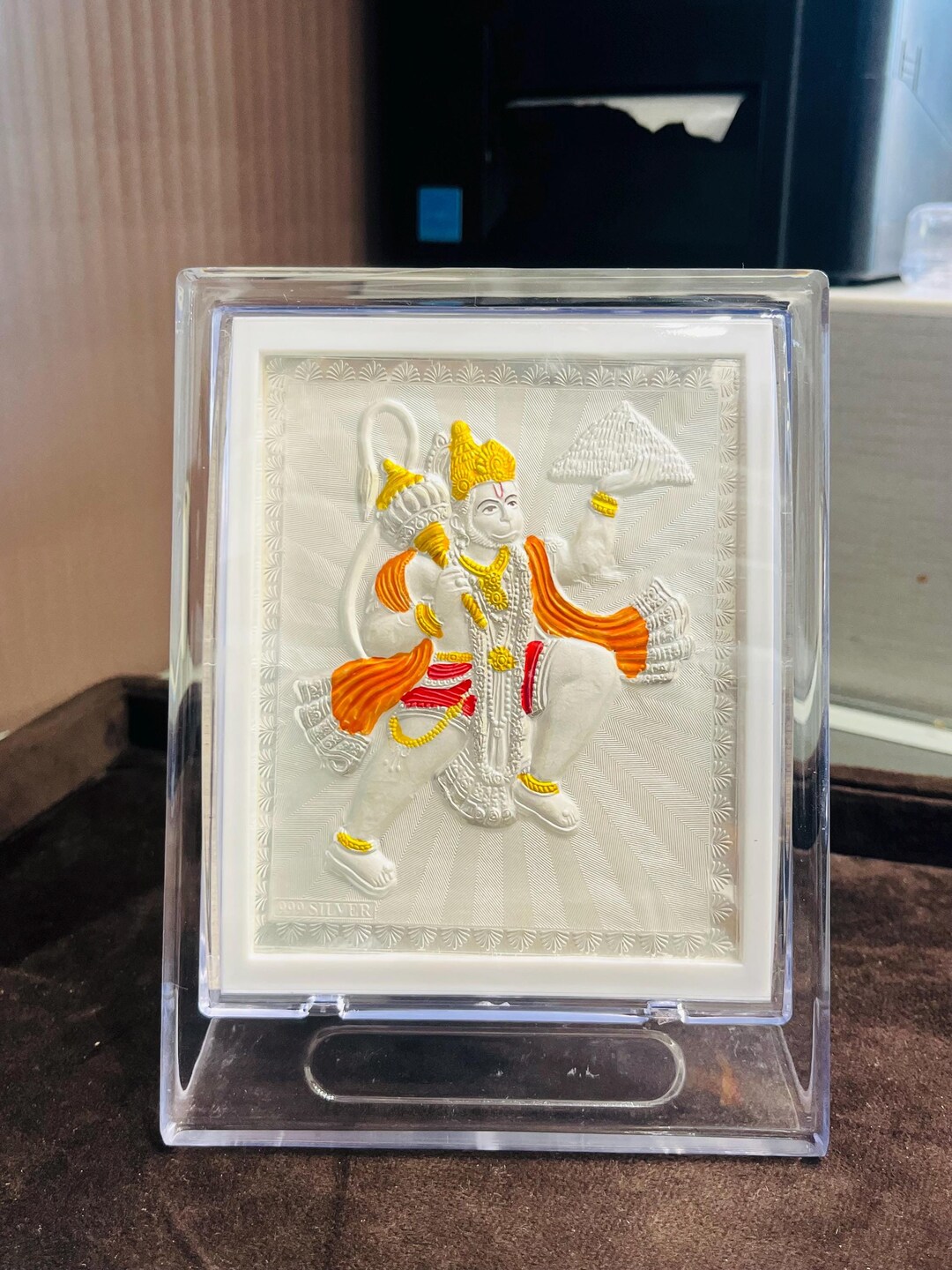 Pure Silver Hanuman Ji Frame With Acrylic Stand 999 Silver Religious ...
