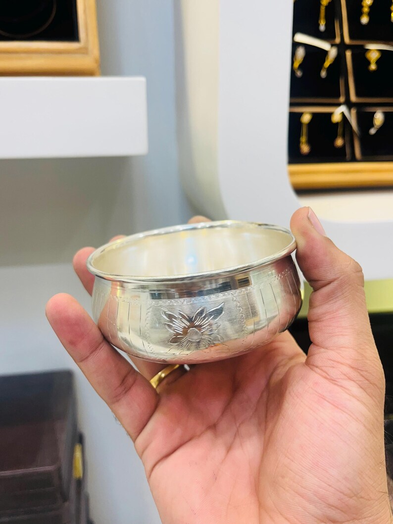 Handcrafted Pure Silver Bowl Pure Silver Bowl With Floral Engraving for ...