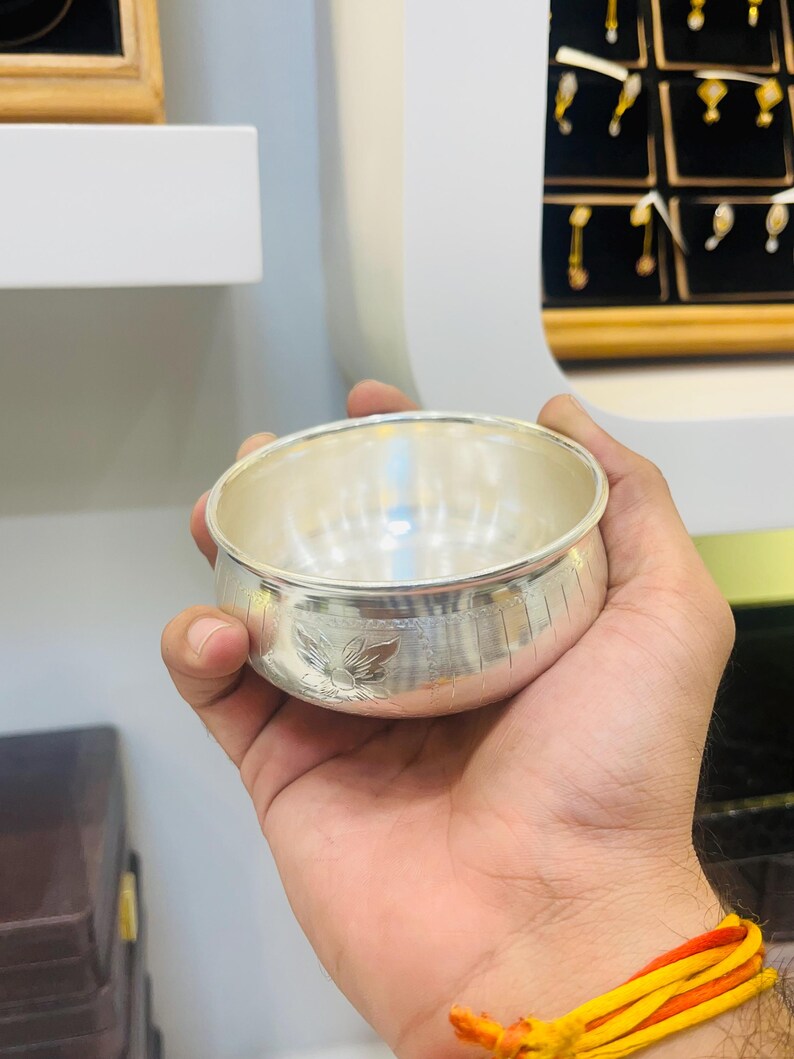 Handcrafted Pure Silver Bowl Pure Silver Bowl With Floral Engraving for ...