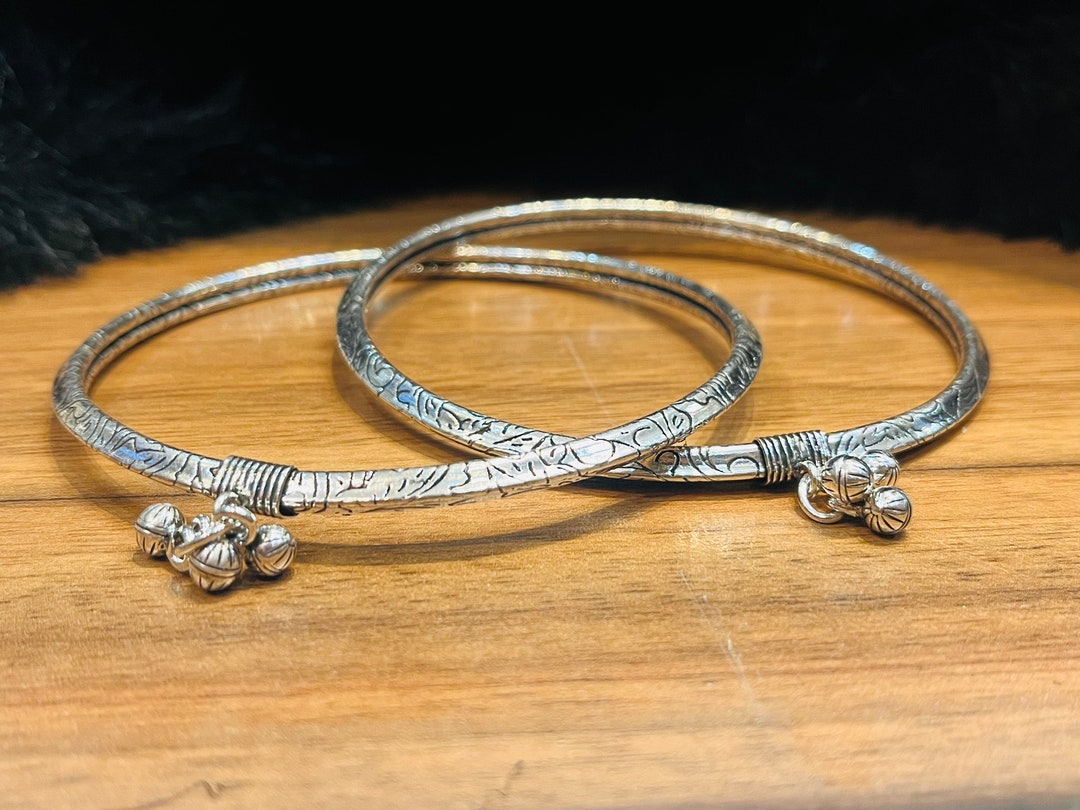 925 Sterling Silver Feet Ankle Bangle Oxidize Silver Flexible Feet ...