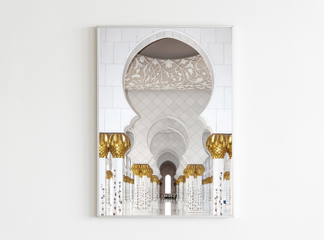 Islamic Grand Mosque Sheikh Zayed Wall Art Print Arabic Grey Gold UAE ...