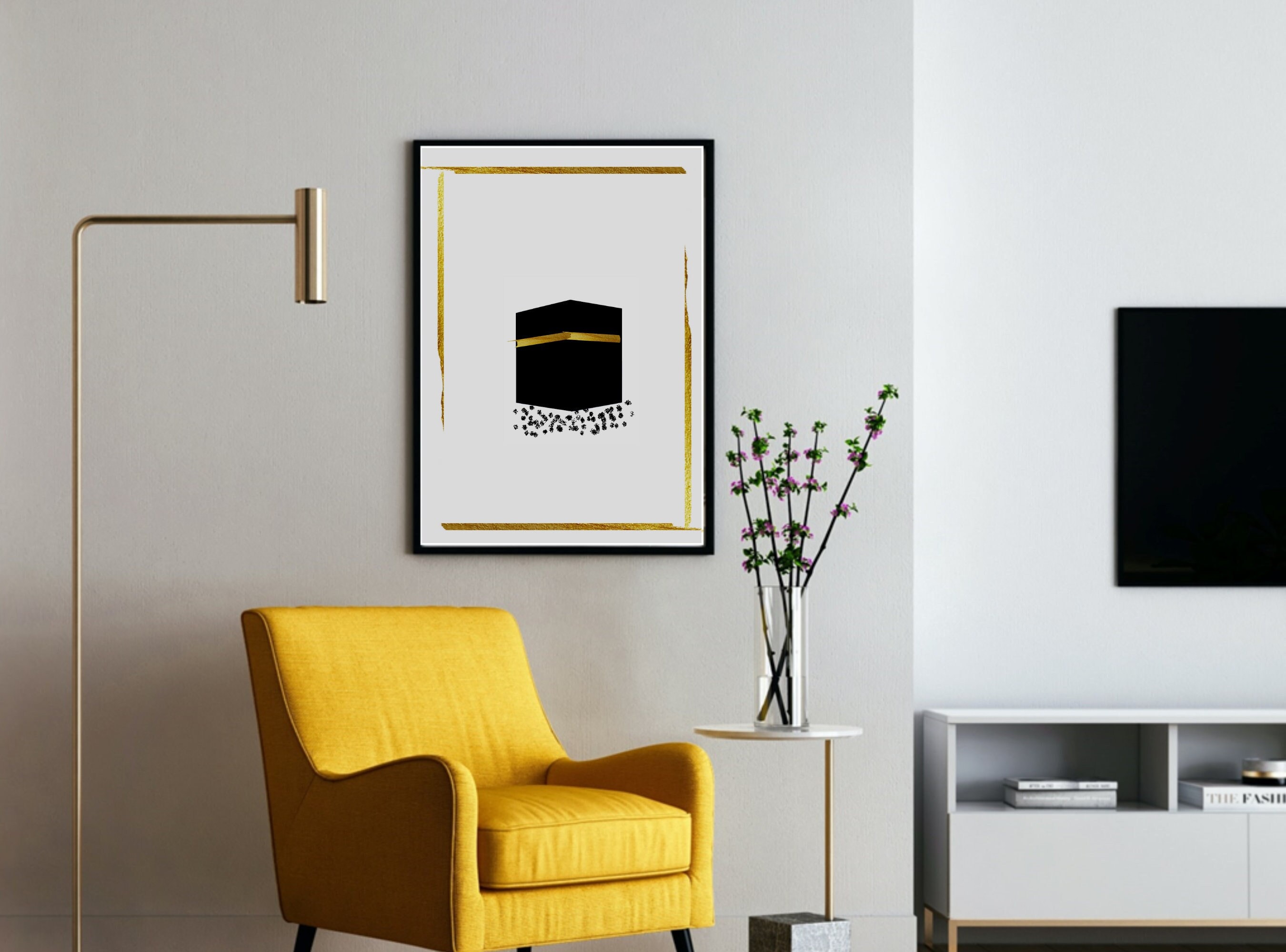 Kaaba Gold Islamic Wall Art Print Minimalist Black Abstract - Etsy Sweden
