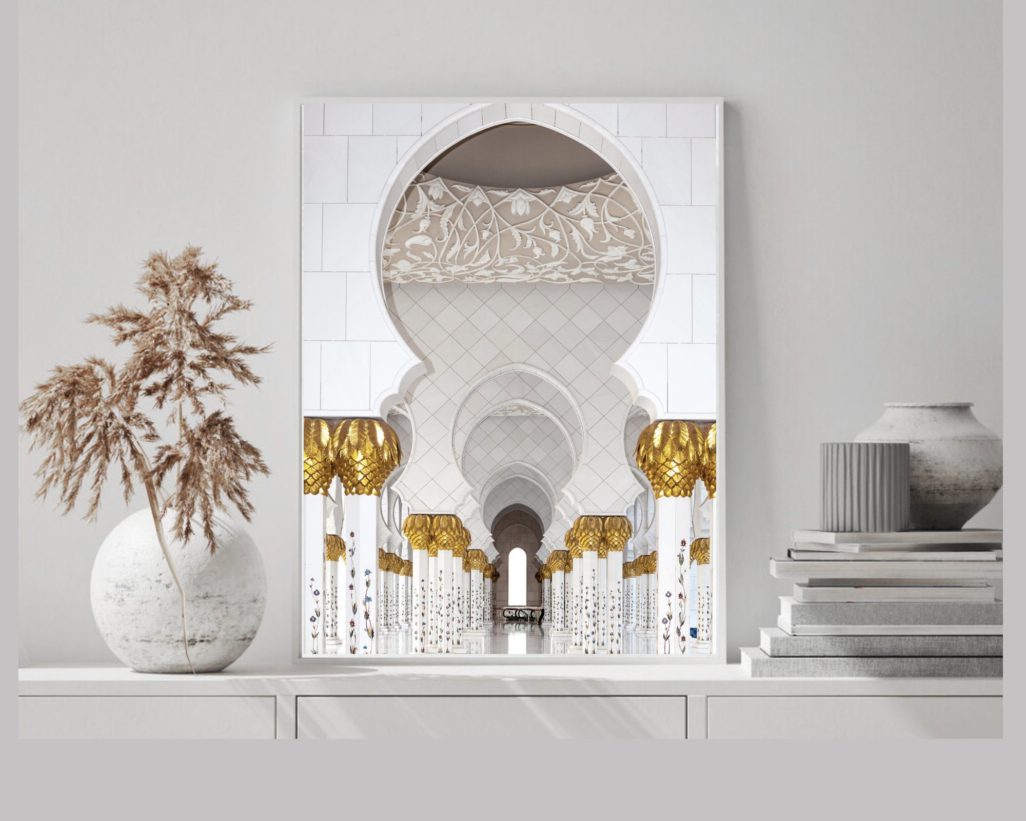 Islamic Grand Mosque Sheikh Zayed Wall Art Print Arabic Grey | Etsy