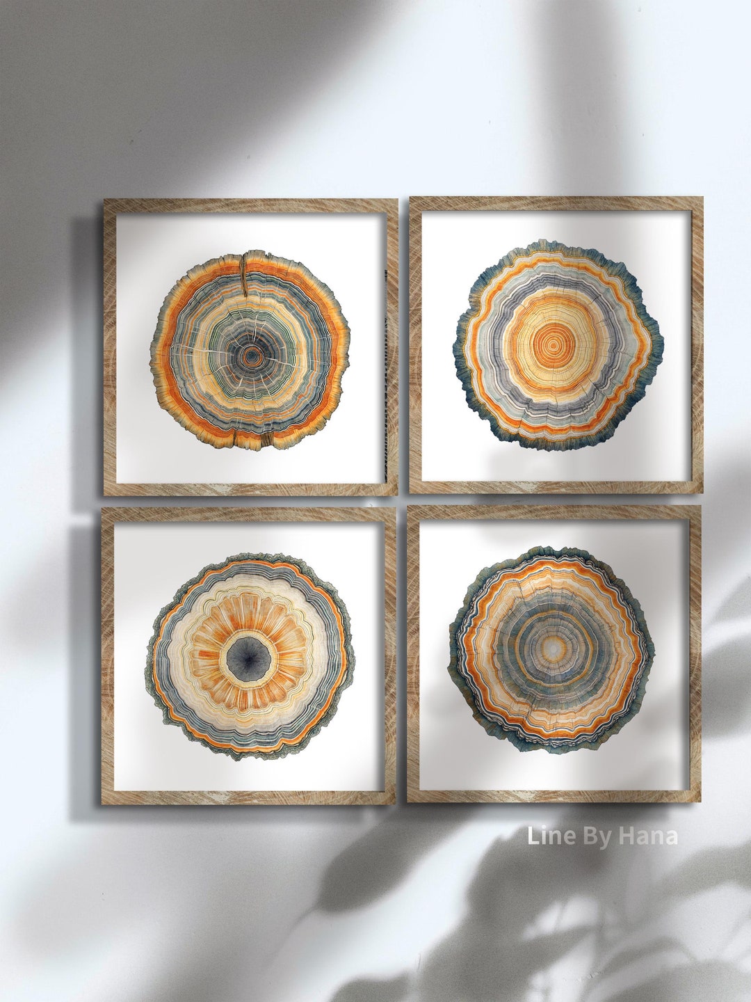 Abstract Tree Ring Art Prints, Set of 4, Tree Stump, Tree Log, Tree ...