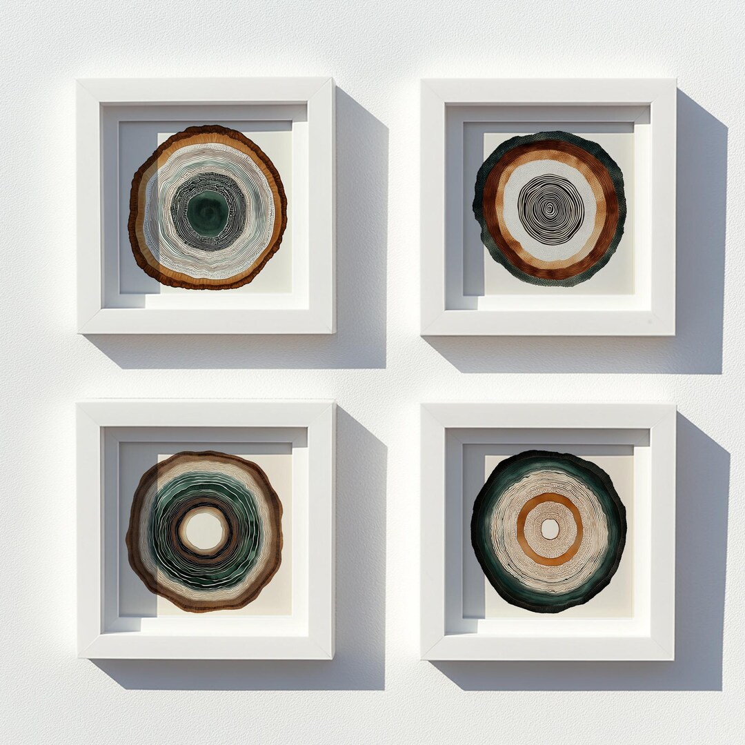 Abstract Tree Ring Prints, Set of 4, Tree Ring Art, Tree Log, Tree Ring ...