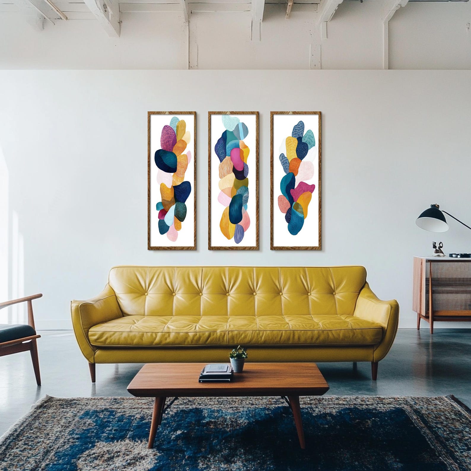 Set of 3, Abstract Art Prints, Colorful Prints, 12x36 Long Vertical ...