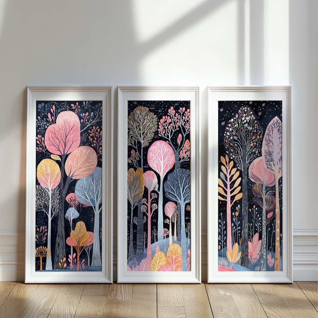 Forest Art Prints, 12x36 Long Vertical Narrow, Set of 3, Tree Art ...
