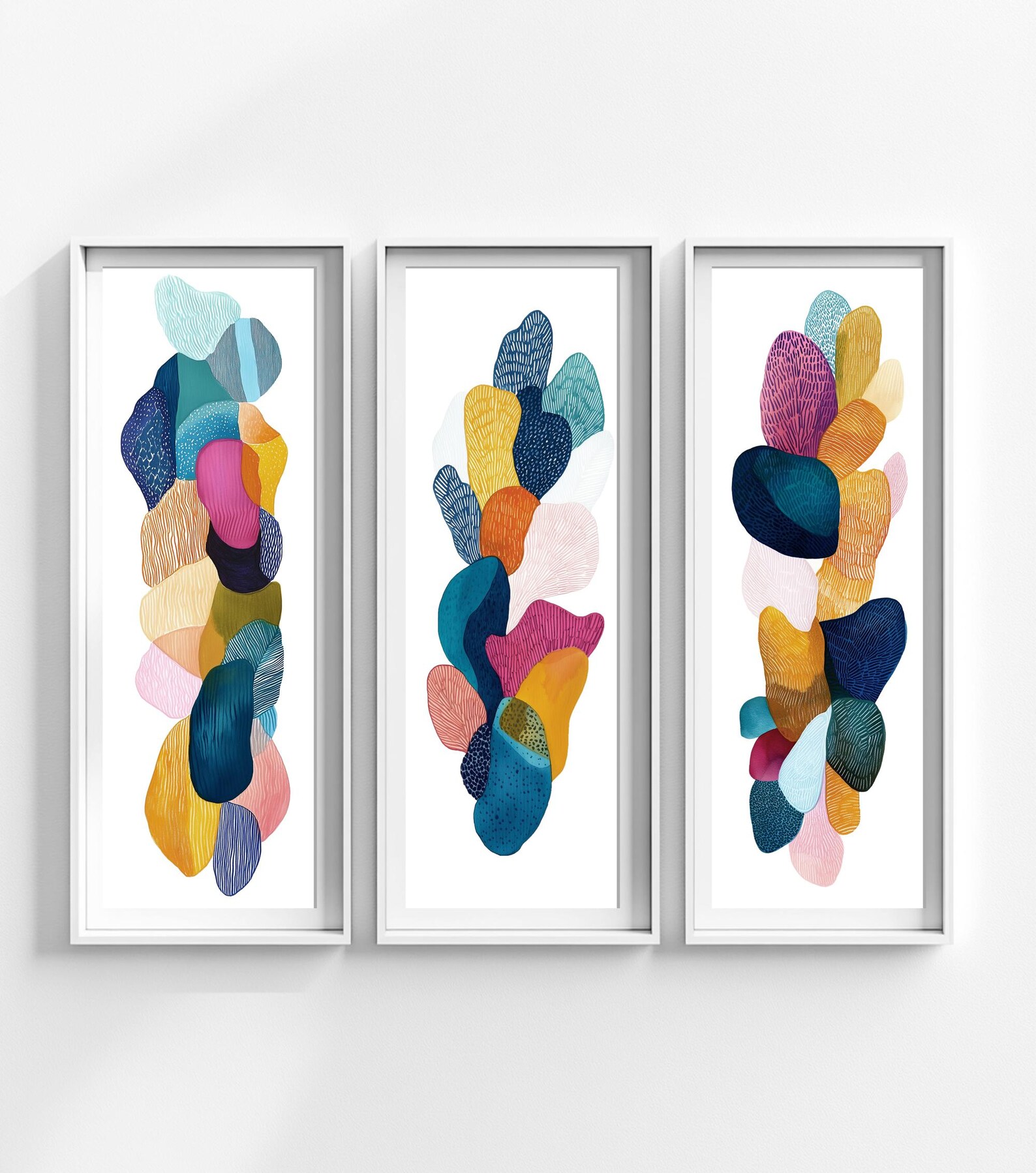 Set of 3, Abstract Art Prints, Colorful Prints, 12x36 Long Vertical ...