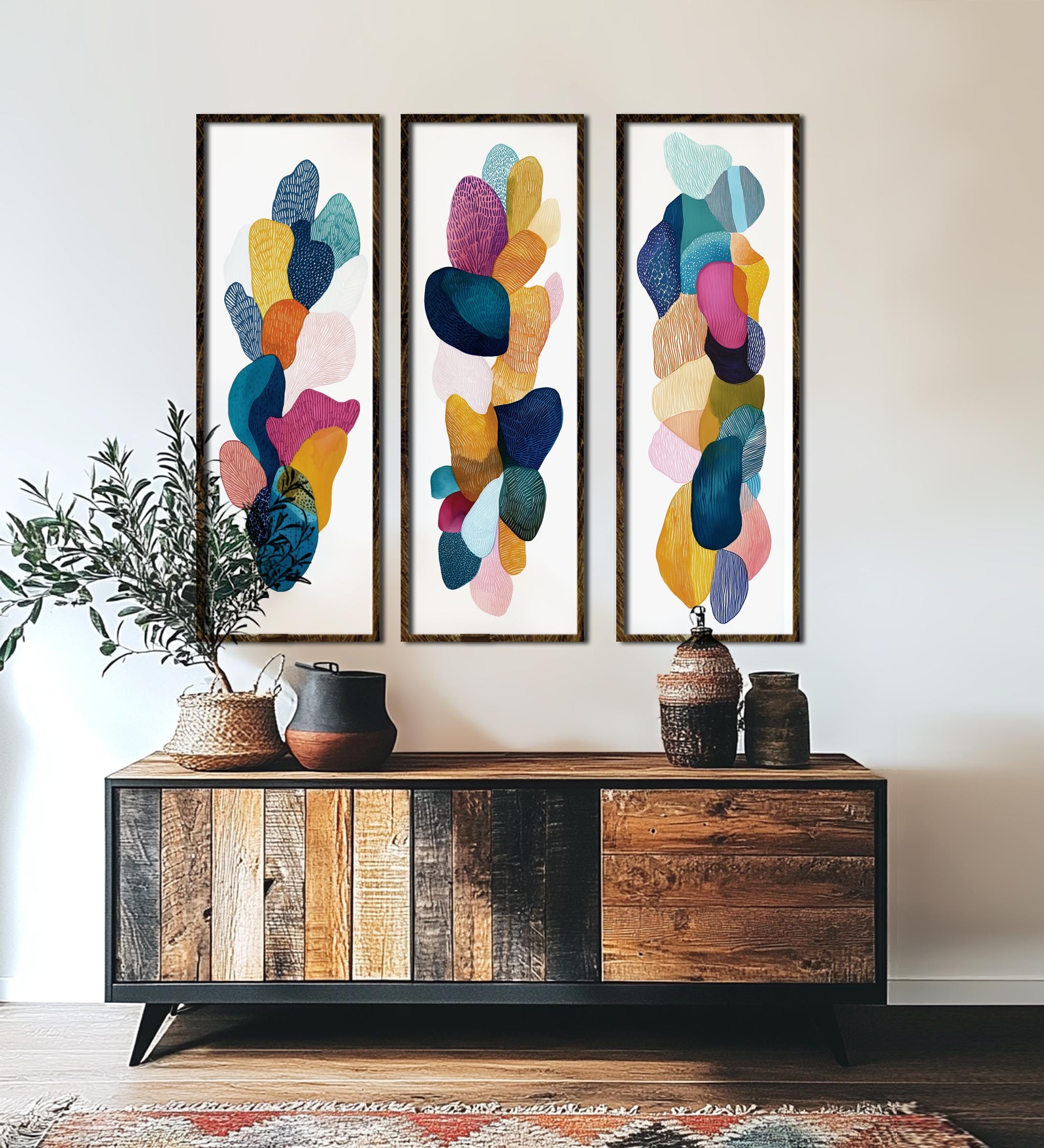 Set of 3, Abstract Art Prints, Colorful Prints, 12x36 Long Vertical ...
