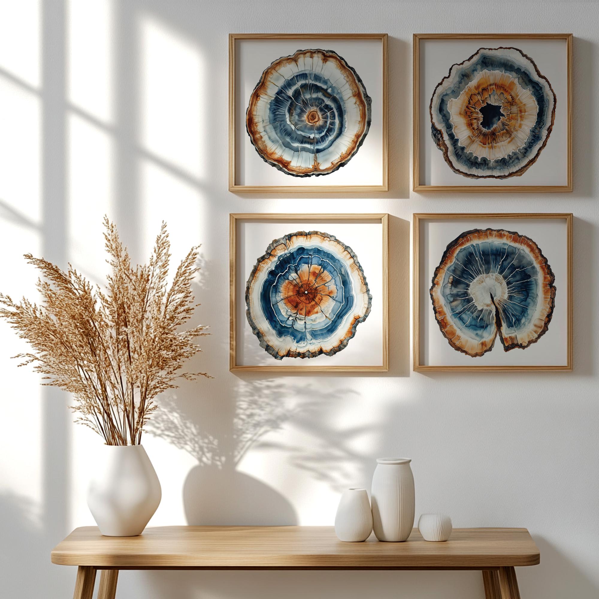Tree Ring Art Prints, Set of 4, Abstract Tree Ring Art, Wood Print ...
