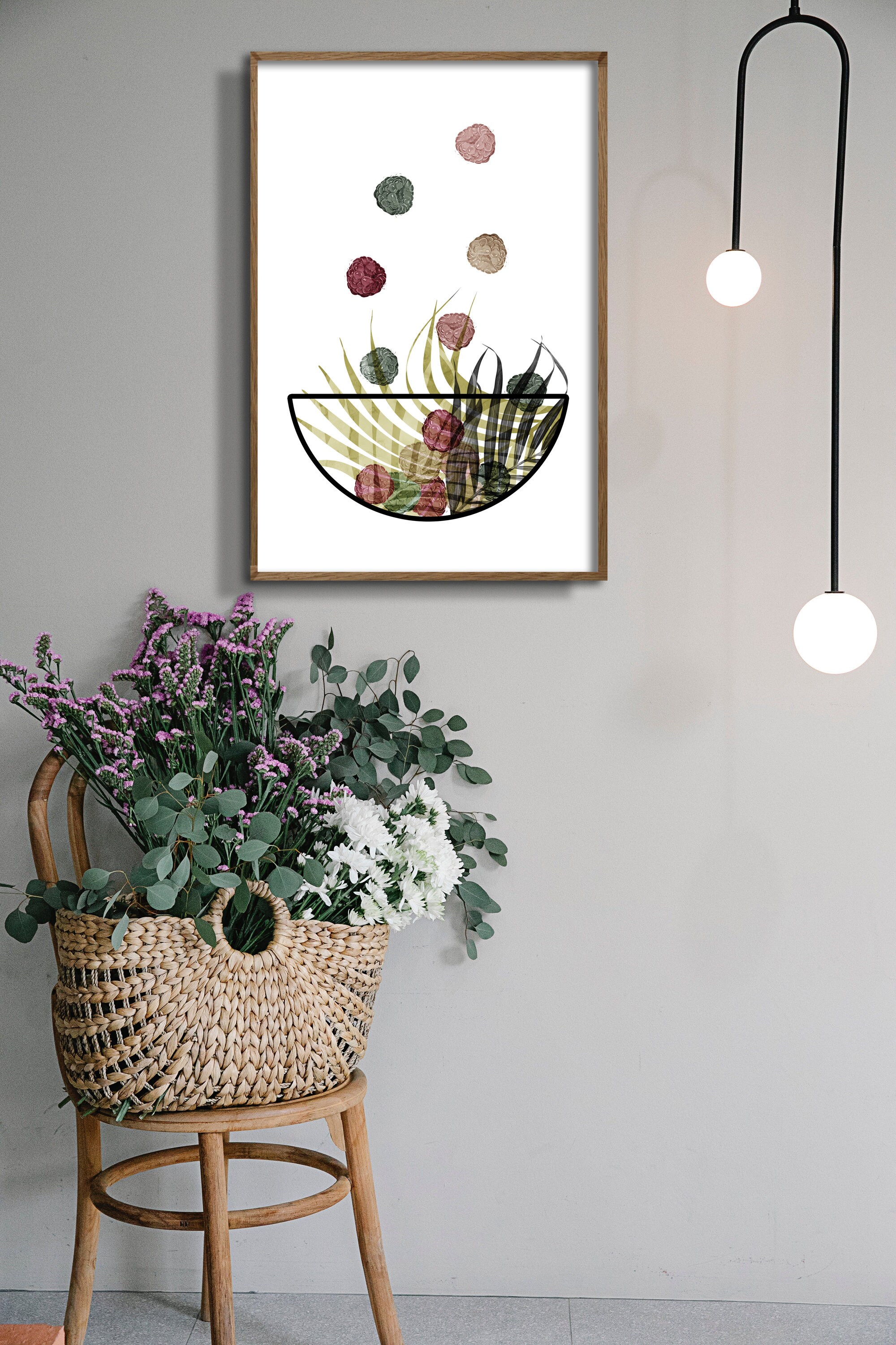 Raspberry Art Print, Raspberry Art, Berries Print, Botanical Wall Art ...
