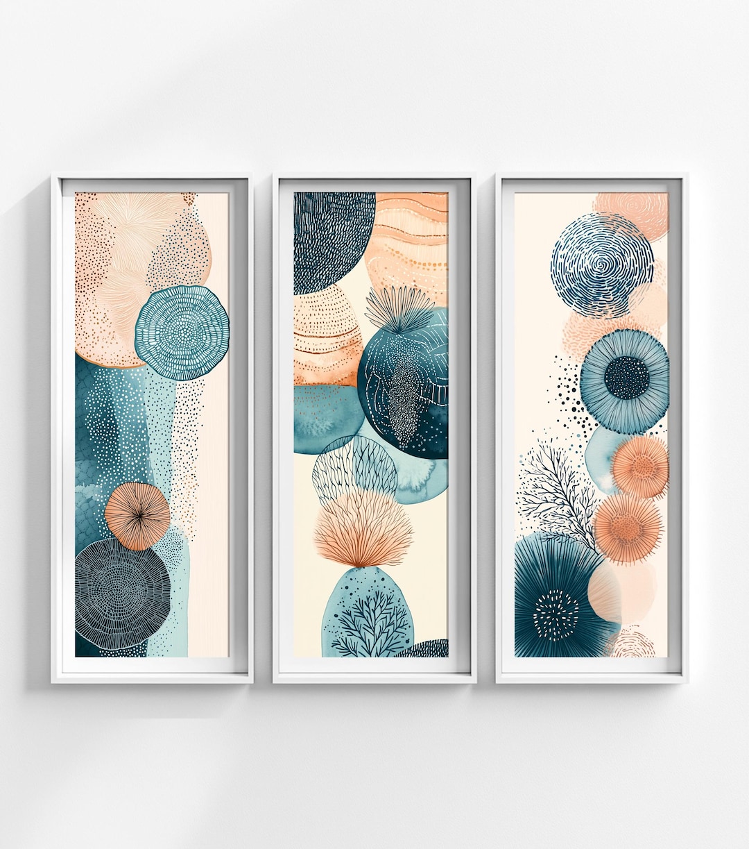 Set of 3, Abstract Art Prints, 12x36 Long Vertical Narrow, Digital Download, Long Wall Art ...