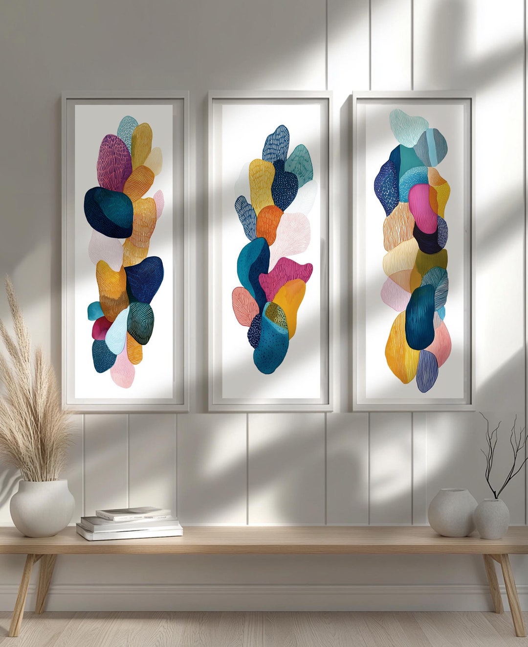 Set of 3, Abstract Art Prints, Colorful Prints, 12x36 Long Vertical ...