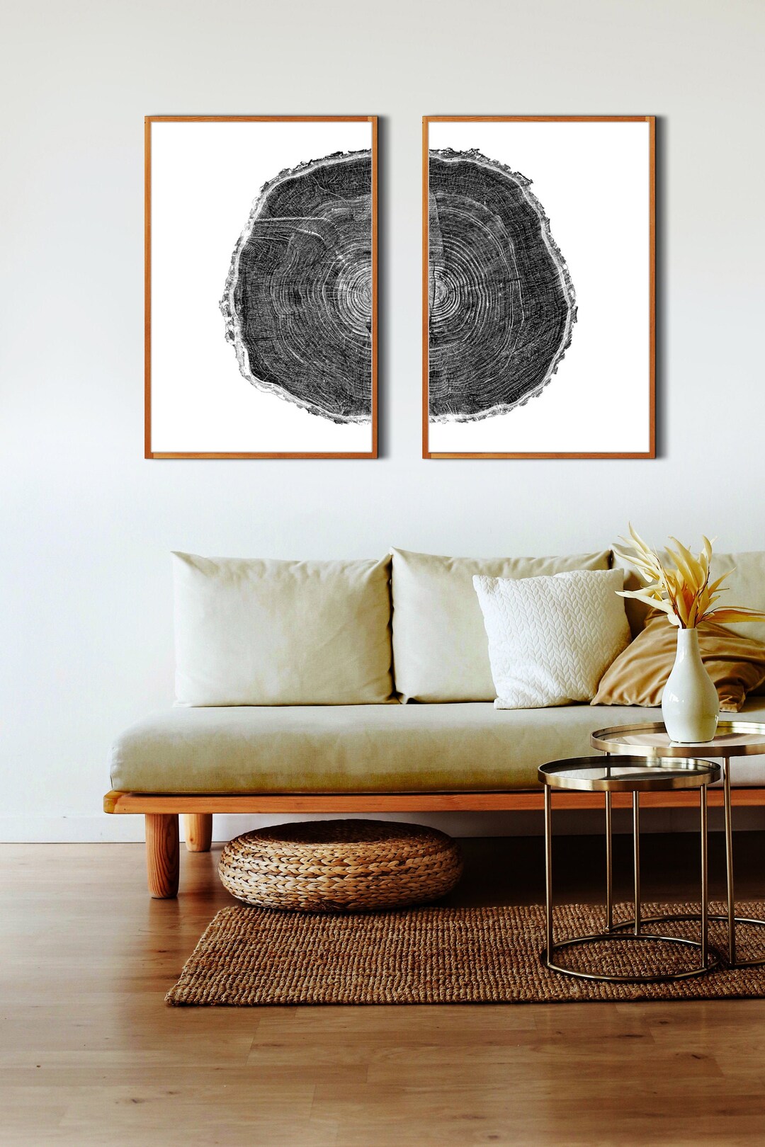 Tree Rings, Set of 2, Printable Wall Art, Log Rings, Black and White ...