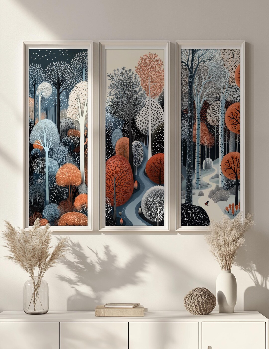 Abstract Tree Art Prints, Forest Art Prints, Set of 3, 12x36 Long ...